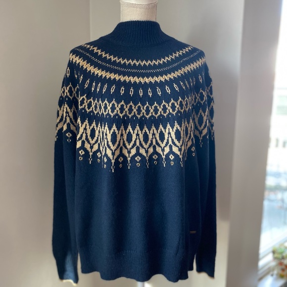 Joules | Sweaters | Joules Elvie Navy Gold Metallic Beaded Fair Isle ...